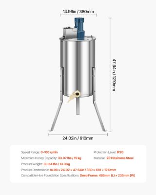VEVOR Extracteur de miel électrique 3 cadres inox, couvercle ...