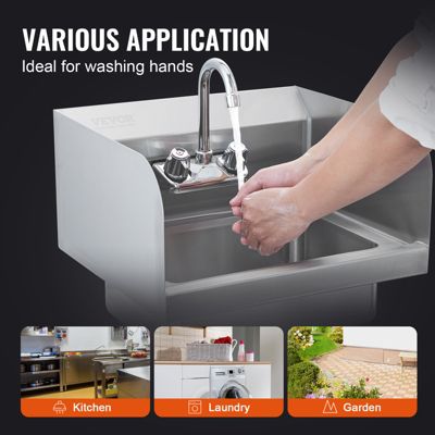 VEVOR Lave-mains mural/encastrable 432x381x330 mm, inox, robinet ...
