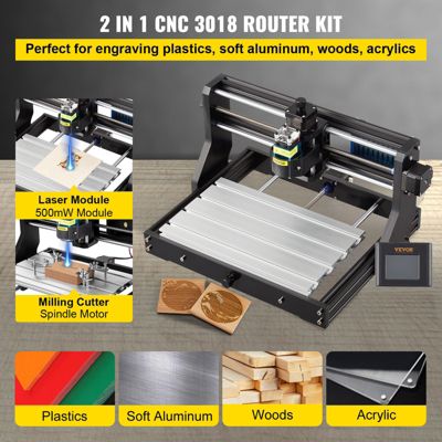 VEVOR Machine gravure laser CNC 3018, 500mW. Zone travail 30x18x4.5cm ...