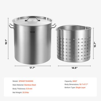 VEVOR Marmite acier inox 79.5L, panier, couvercle, poignée, qualité ...
