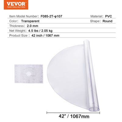 VEVOR Protection table PVC transparent, 42x42", 2mm, ronde, résistant ...