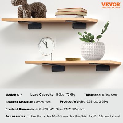 VEVOR Équerre étagère noire, 210x100x45 mm. Acier épaisseur 5 mm ...