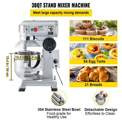 VEVOR Robot pâtissier multifonction 33 L, 1100 W. Inox, 3 agitateurs, 3 ...