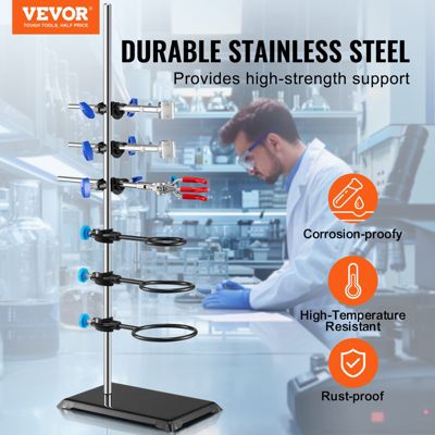 VEVOR Support laboratoire, tige 60 cm, base fonte 21x13,5 cm. Pinces ...