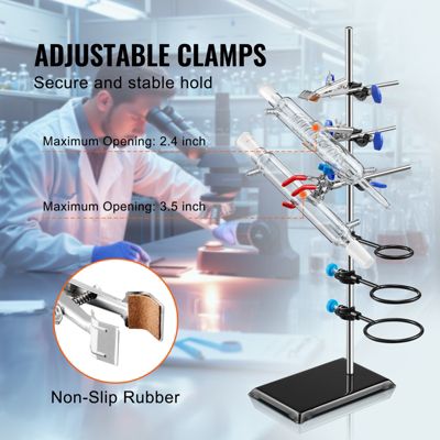 VEVOR Support laboratoire, tige 60 cm, base fonte 21x13,5 cm. Pinces ...