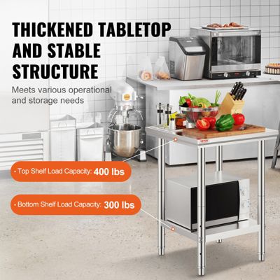 VEVOR Table de travail cuisine inox 60x60x80cm à 2 étages, pour ...