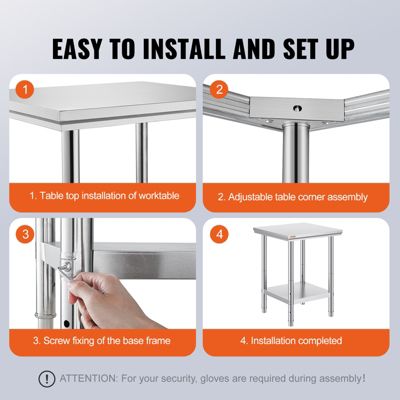 VEVOR Table de travail cuisine inox 60x60x80cm à 2 étages, pour ...