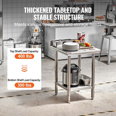VEVOR Table travail cuisine inox 60x60x80cm 2 étages, charge 750kg ...