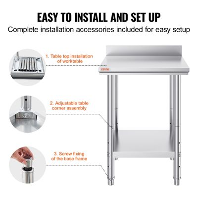 VEVOR Table travail cuisine inox 60x60x80cm 2 étages, charge 750kg ...