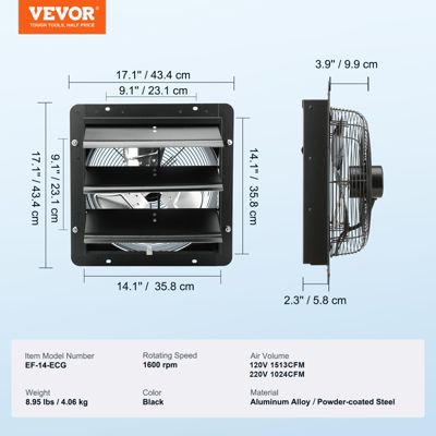 VEVOR Ventilateur extraction a volets 35.6cm controle T humidite ...