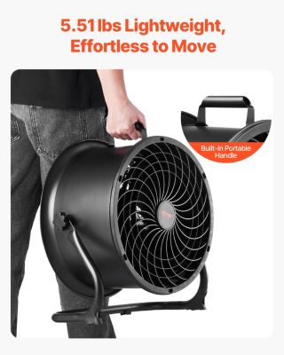 VEVOR Ventilateur sol 3 vitesses, métal 355.6mm, inclinaison 360