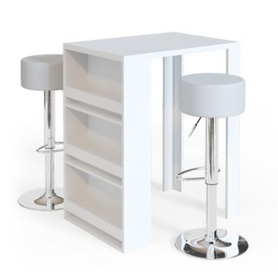 Vicco Set de table de bar Blanc 57x80cm avec 2 tabourets de bar