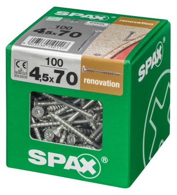 Vis à bois rénovation Wirox Spax torx A9J 4,5x70mm - 100 pièces