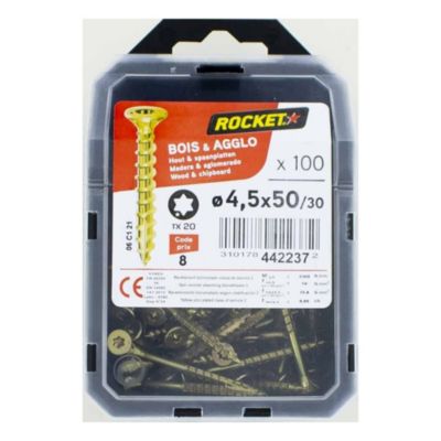 Vis à bois tête fraisée plate Rocket 4,5x50mm jaune - 100 pièces