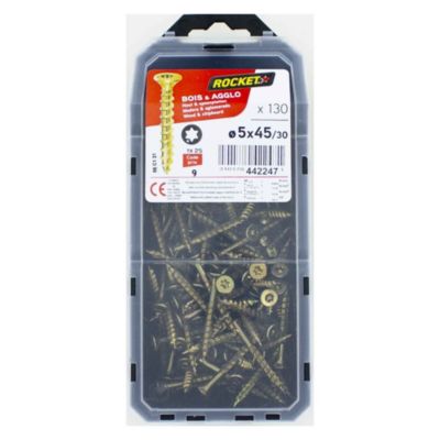 Vis à bois tête fraisée plate Rocket 5x45mm jaune - 130 pièces