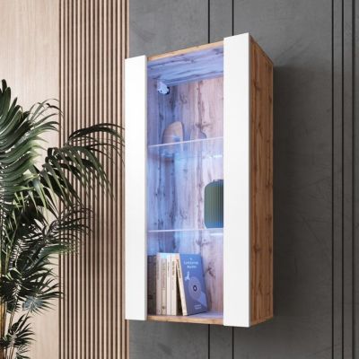 Vitrine Suspendu Murale Komodee TIVOLI - LED bleues - Blanc & Bois ...