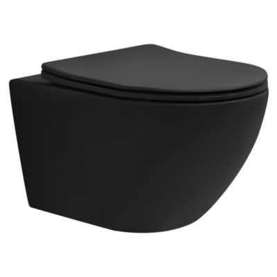 WC suspendu long chasse d'eau tornado noir mat avec siège de toilette ...