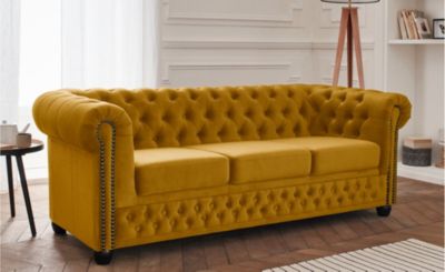 William - canapé Chesterfield - 3 places - en velours - Lisa Design