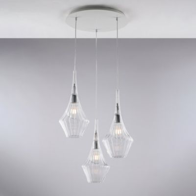 Zeus Suspension en fer et verre pyrex transparent 3 lumières 149 d.50 ...