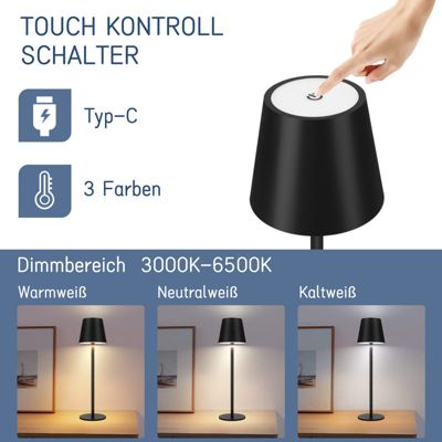 ZMH Lampe De Table LED Sans Fil, Lampe De Chevet Tactile à Intensité ...