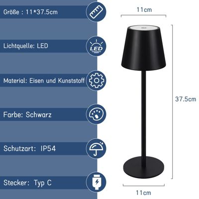 ZMH Lampe De Table LED Sans Fil, Lampe De Chevet Tactile à Intensité ...
