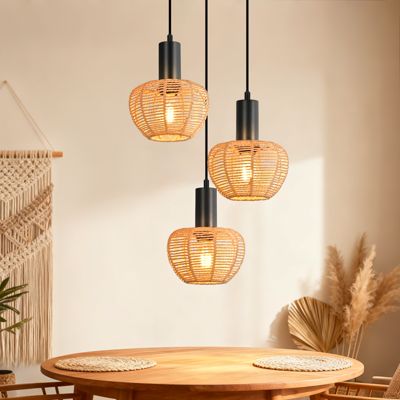 ZMH Suspension Manger Noir 3 Lampe E27 Vintage Sans Ampoule
