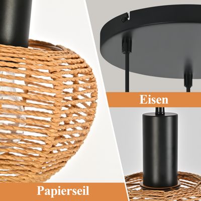 ZMH Suspension Manger Noir 3 Lampe E27 Vintage Sans Ampoule
