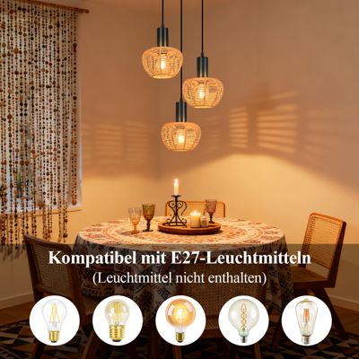ZMH Suspension Manger Noir 3 Lampe E27 Vintage Sans Ampoule